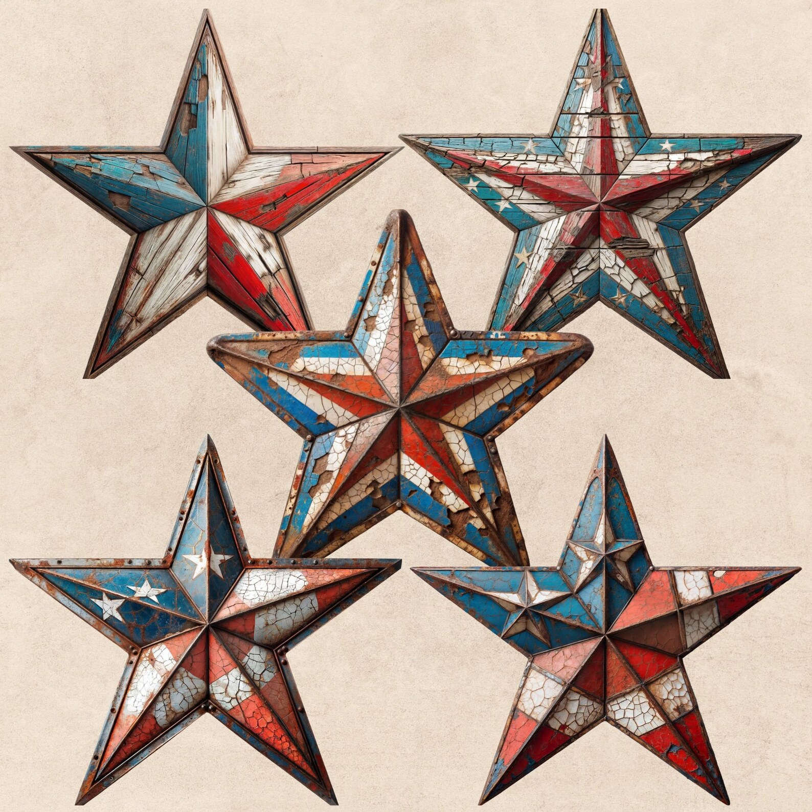 Distressed Western Star Clipart Bundle: Rustic PNG (digital Download ...