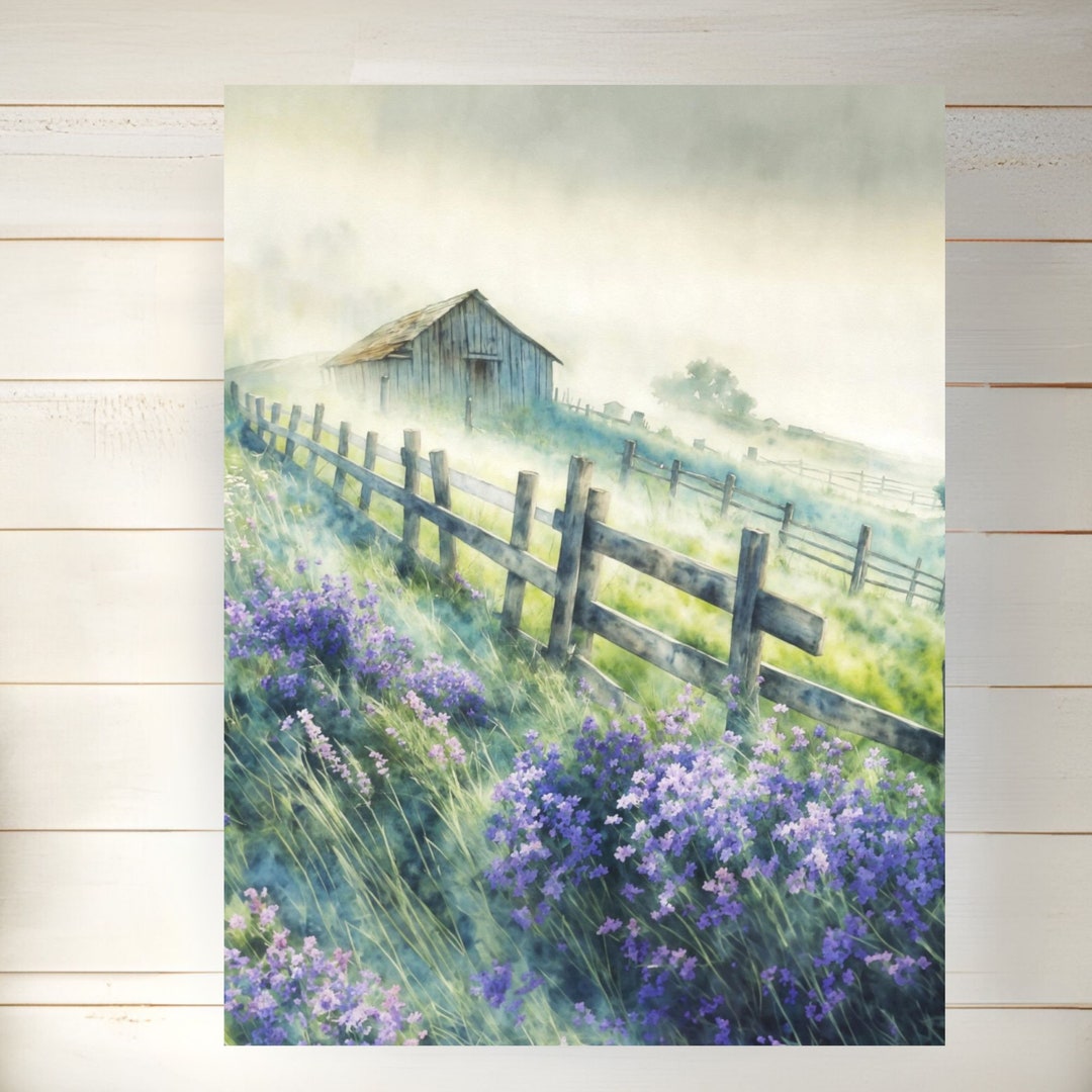 Watercolor Barn Poster Art Print: Sage Green Lavender Farmhouse ...