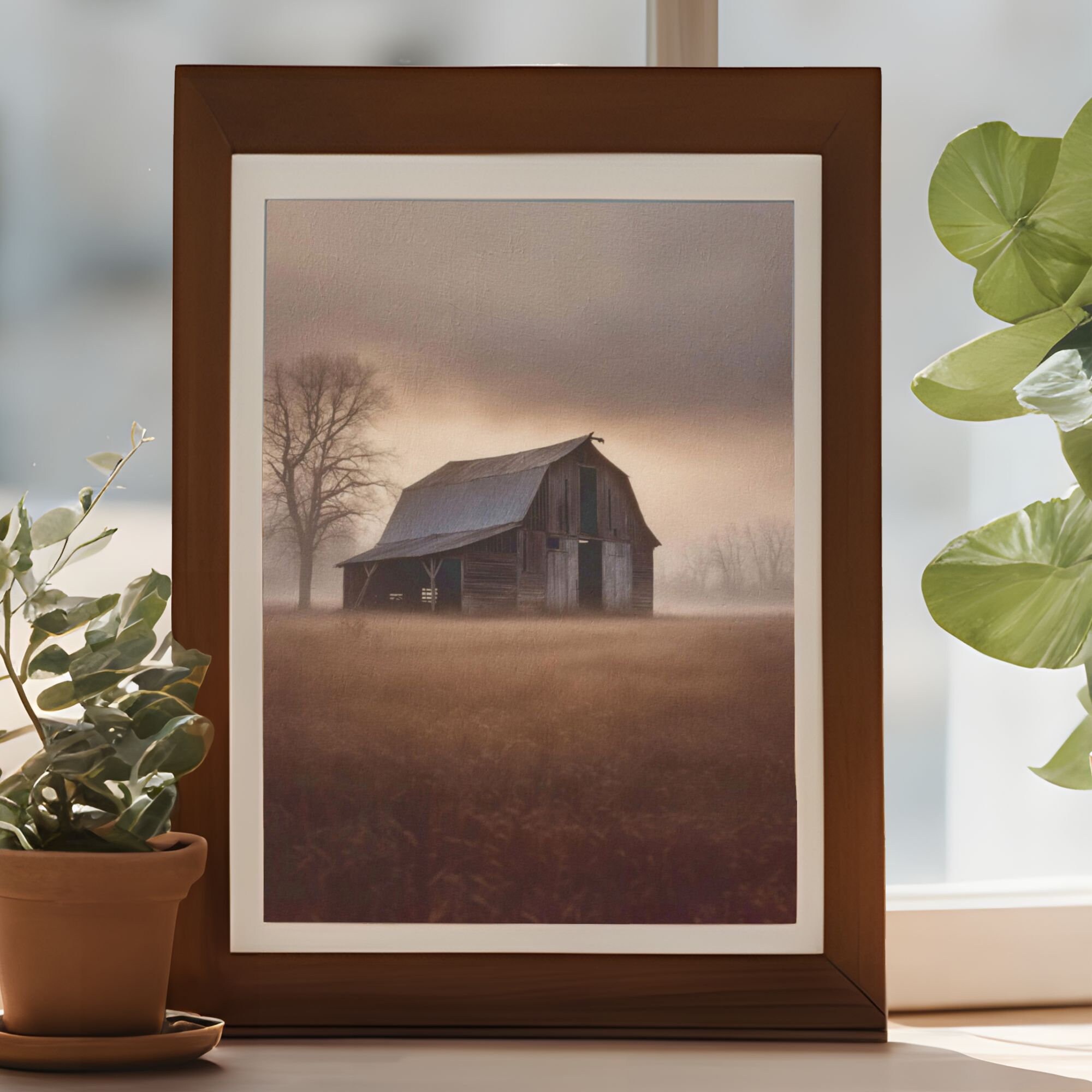 Rustic Old Brown Barn Landscape Art Print, Country Farmhouse Decor, Oil ...