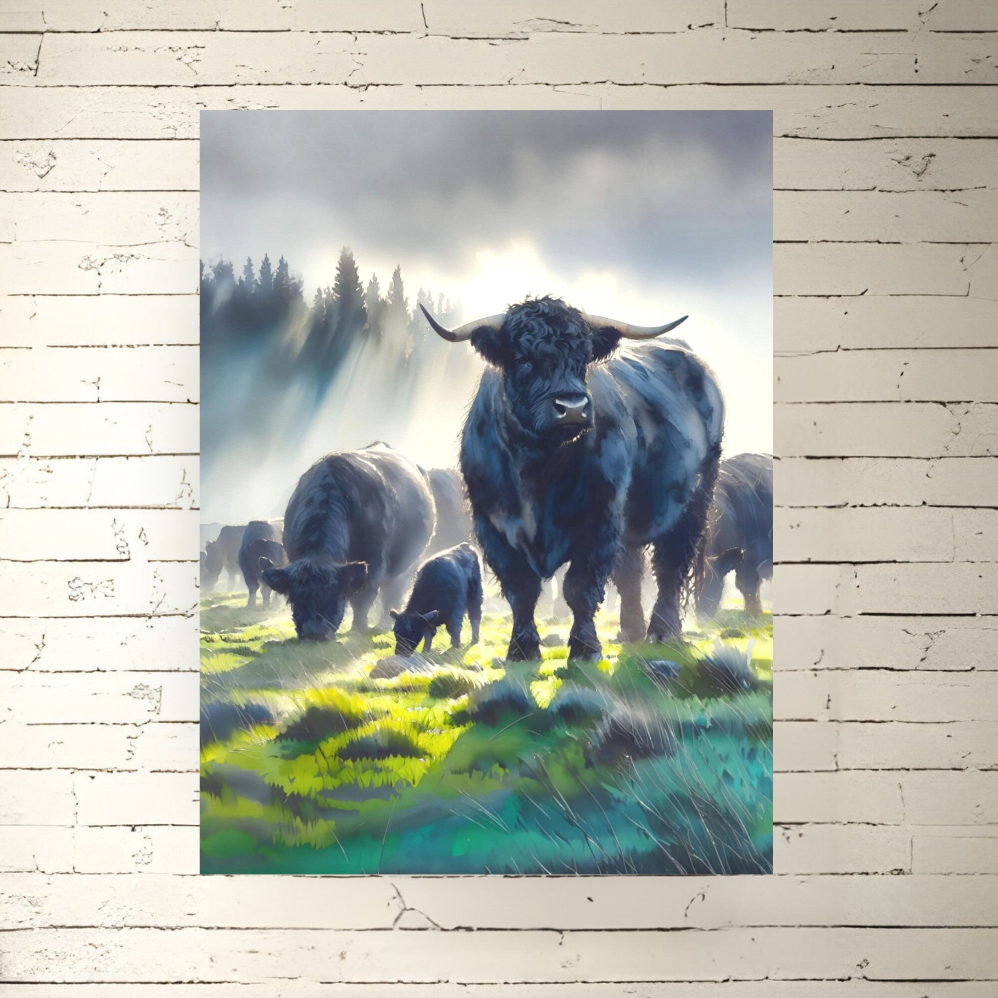 Black Angus Herd Print Cattle Watercolor Wall Art Farm Lovers Gifts ...