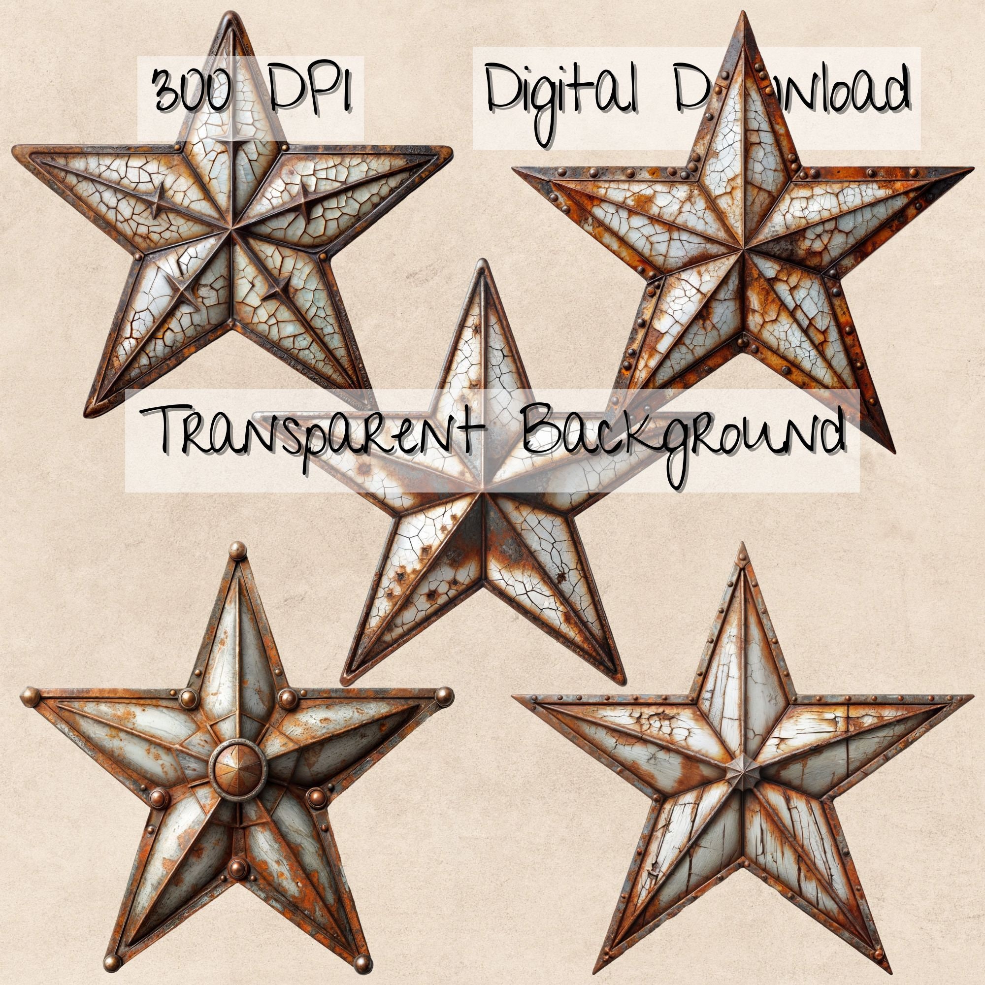 Distressed Western Star Clipart 20 PNG Bundle Transparent Background ...