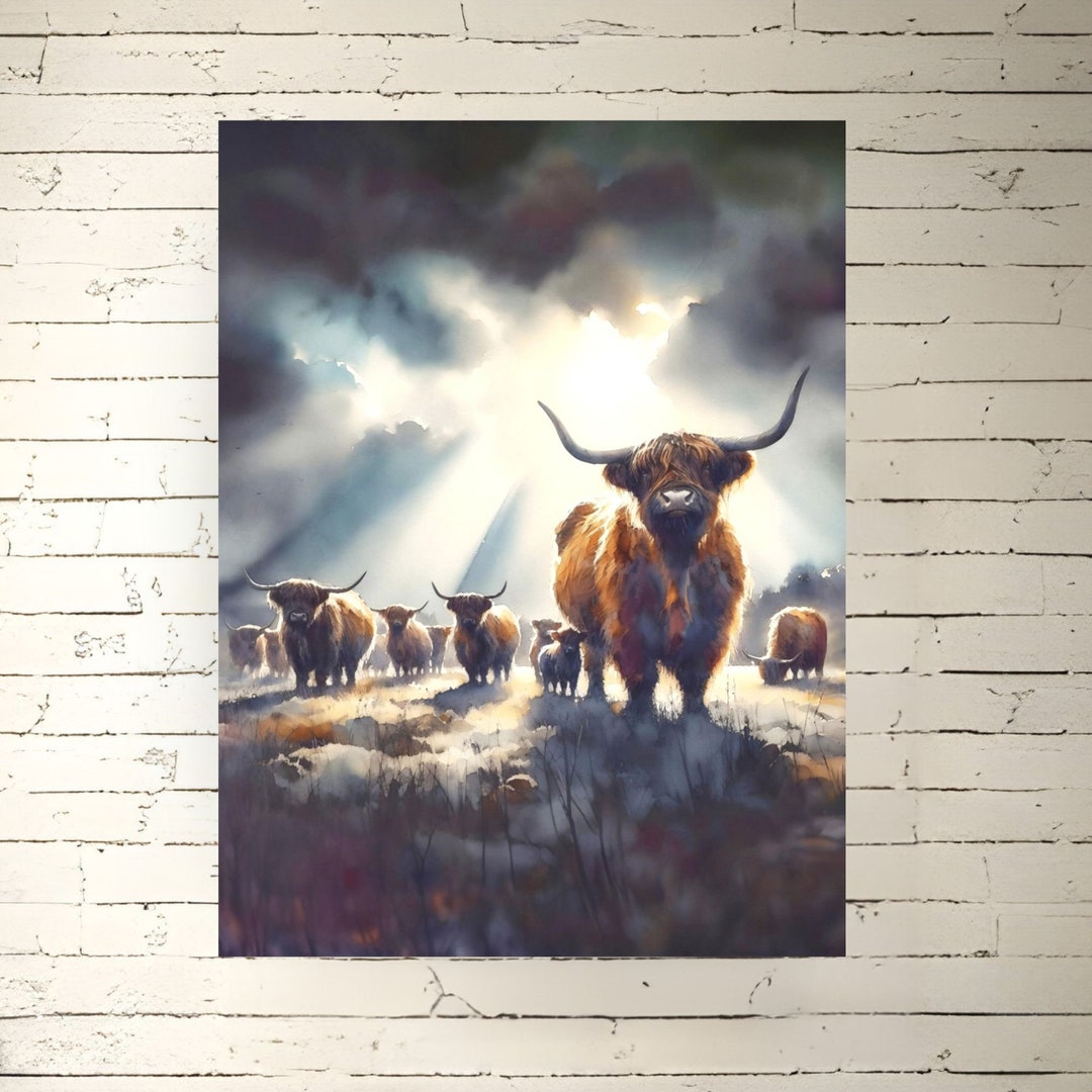 Highland Cow Watercolor Poster Print: Farmhouse Calf Illustration ...