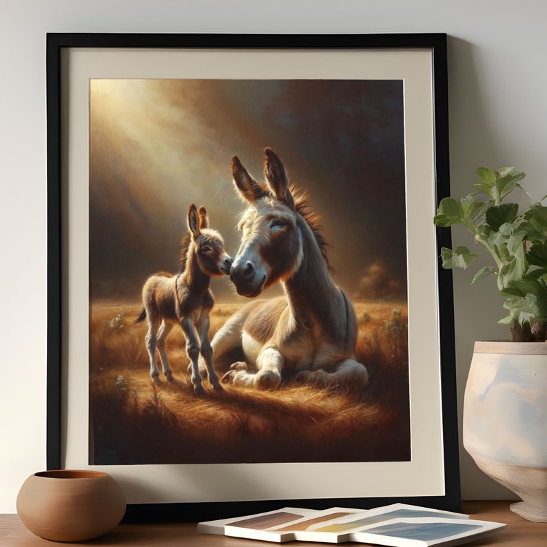 Donkey Portrait Oil Painting Style Print Equestrian Wall Art Rustic ...