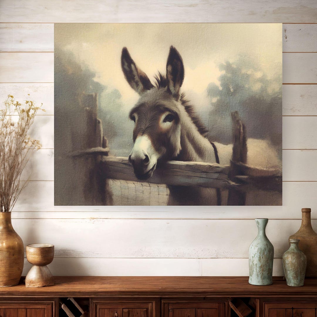 Donkey Canvas Print: Vintage Impasto Style, Farmhouse Wall Art - Etsy