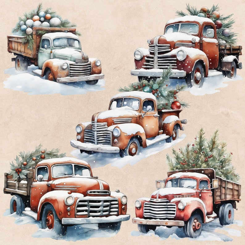 Winter Farm Truck Clipart, 20 PNG Bundle Transparent Background, Red ...