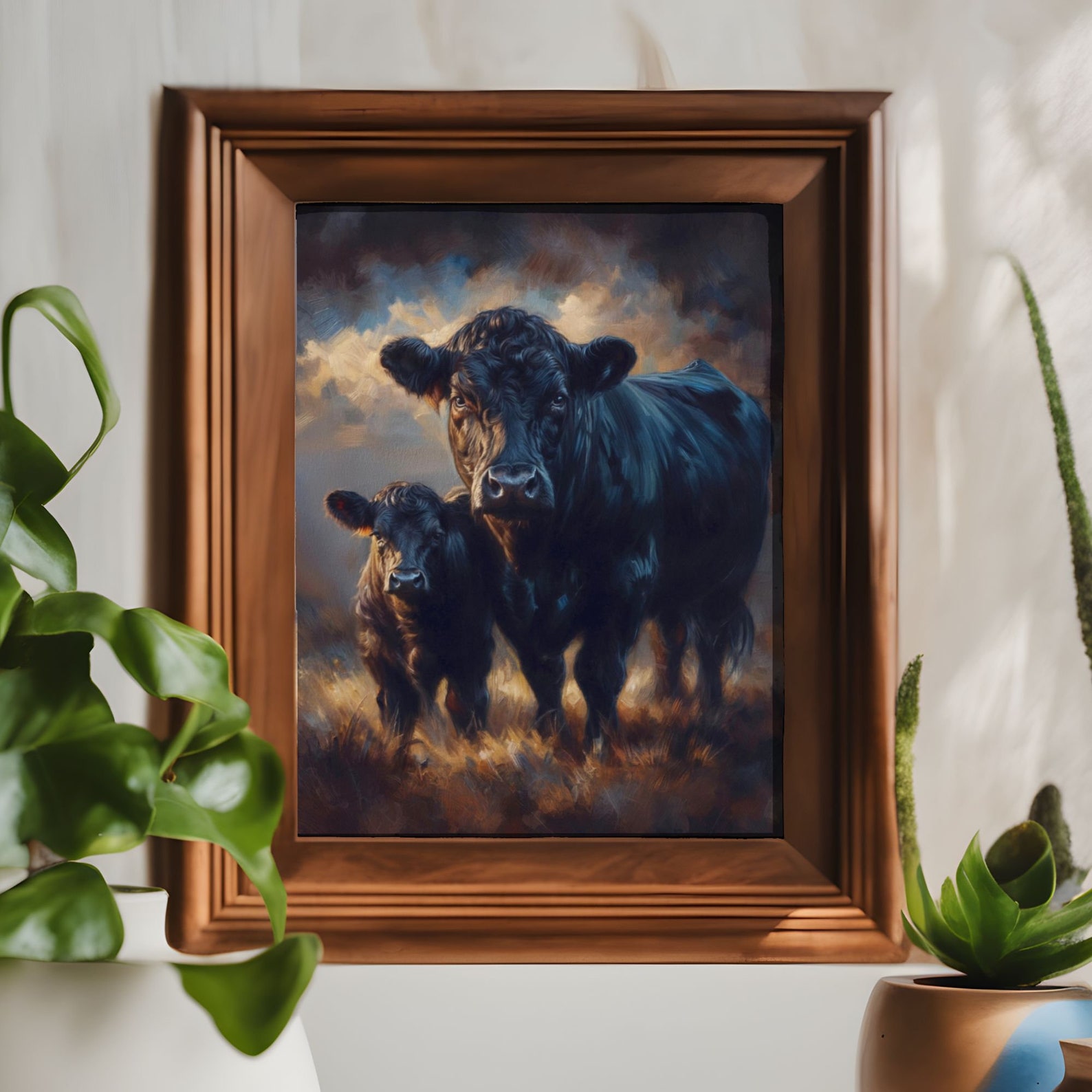 Black Angus Cow and Calf Poster Print: Oil Painting Style Farmhouse ...