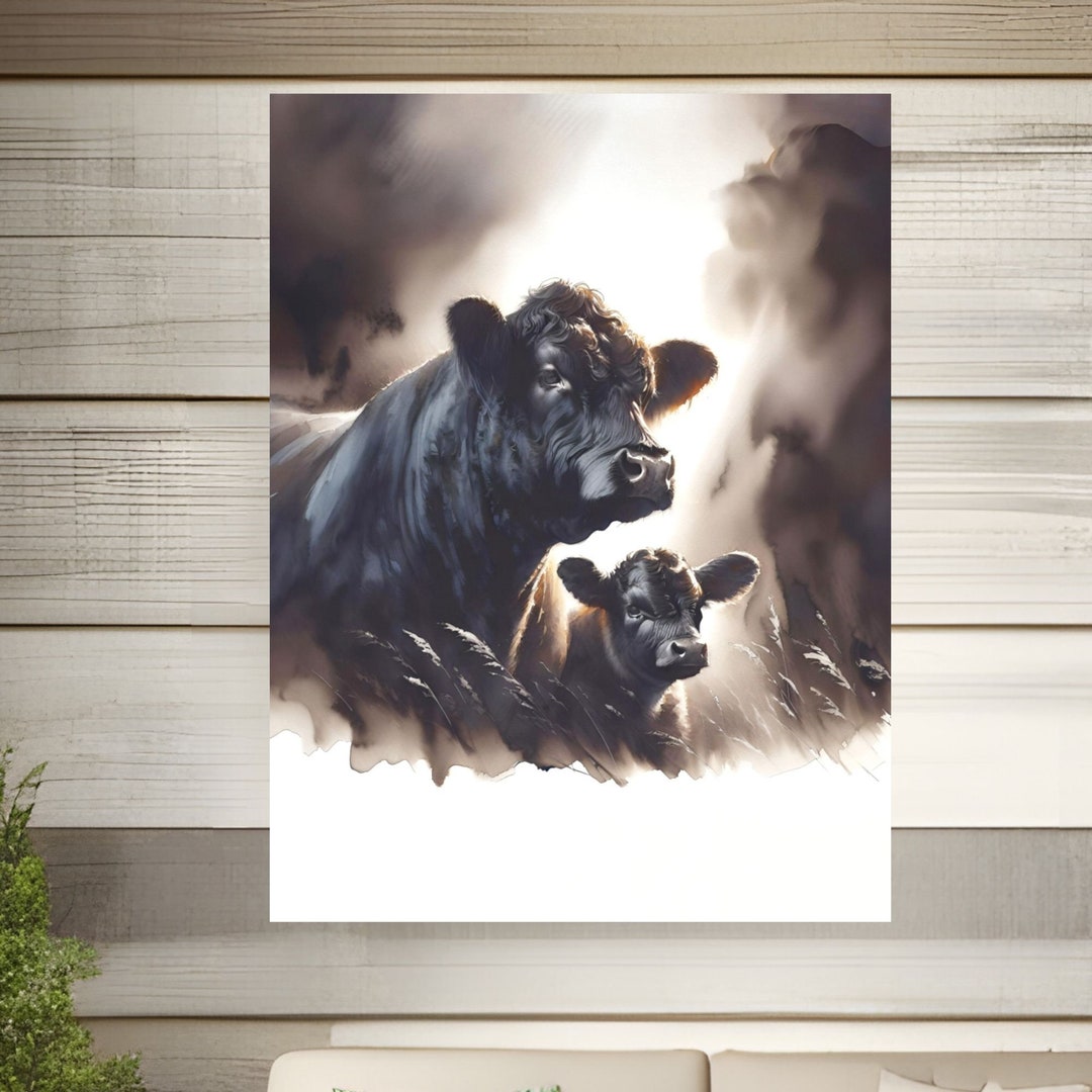 Watercolor Black Angus Cow and Calf Print Cattle Wall Art Farm Lovers ...
