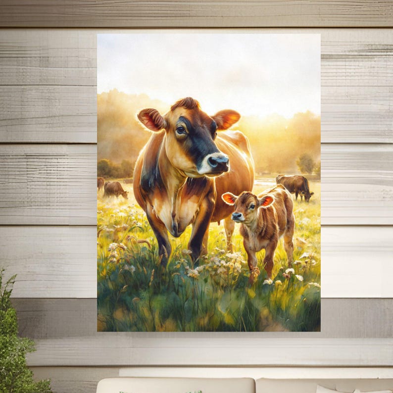 Vintage Jersey Cow and Calf Poster Print: Rustic Farmhouse Wall Art - Etsy