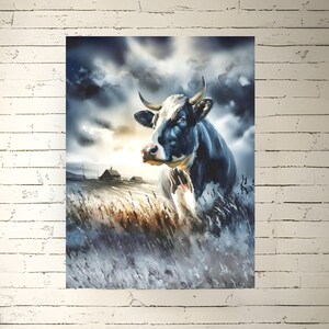 Holstein Cow Print Cattle Watercolor Bull Illustration Calf Wall Art ...