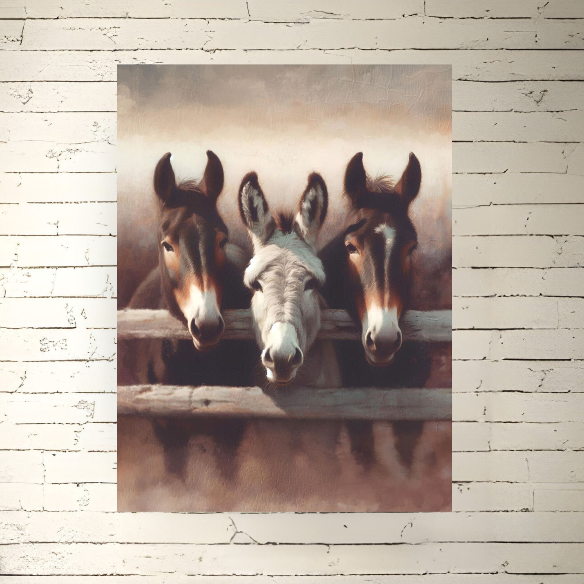 Donkey and Mules Illustration Print Oil Painting, Equestrian Wall ...