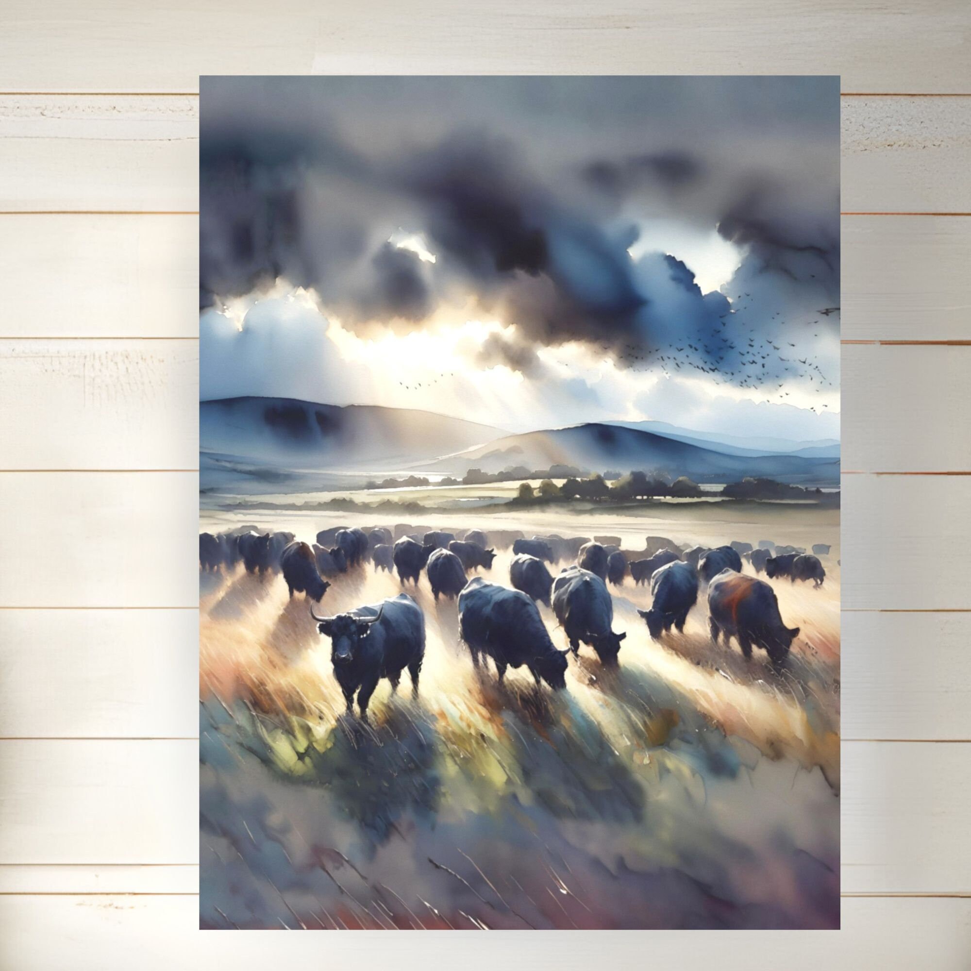 Watercolor Black Angus Herd Print Cattle Wall Art Farm Lovers Gifts ...