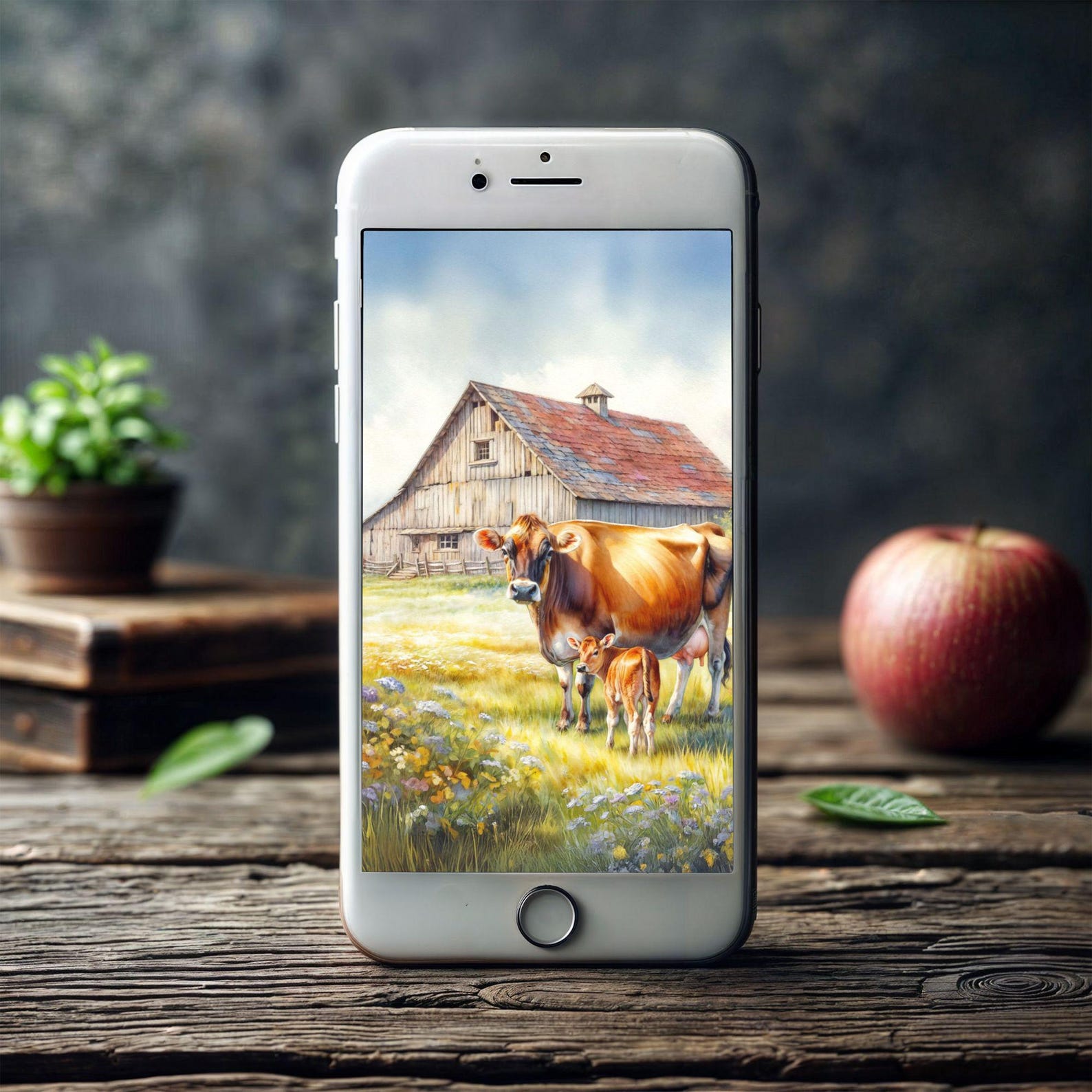 Jersey Cow and Calf Bundle Watercolor Wallpaper: Rustic Farmhouse Art ...