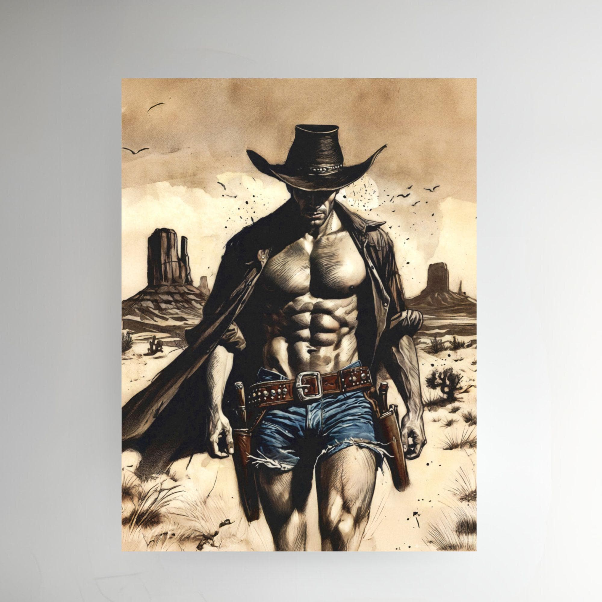 Shirtless Cowboy Retro Western Pulp Fiction Style Vintage Gunslinger ...