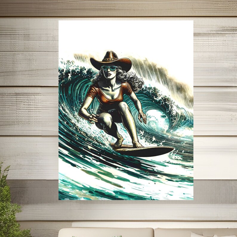 Coastal Cowgirl Surfer Poster Print: Vintage Western Beach Art - Etsy