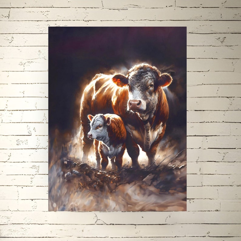 Hereford Cow and Calf Watercolor Poster Print: Farmhouse Wall Art - Etsy