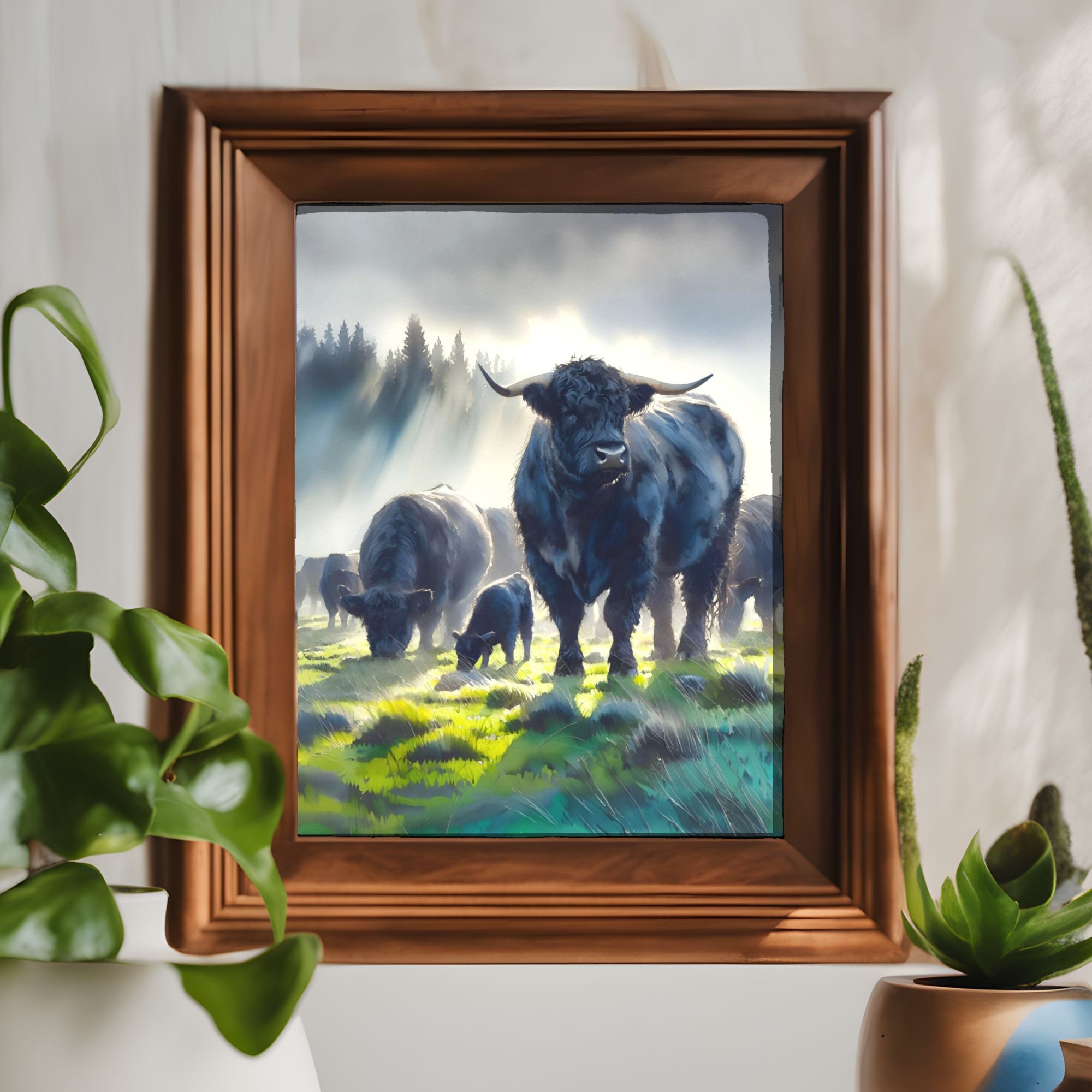 Black Angus Herd Print Cattle Watercolor Wall Art Farm Lovers Gifts ...