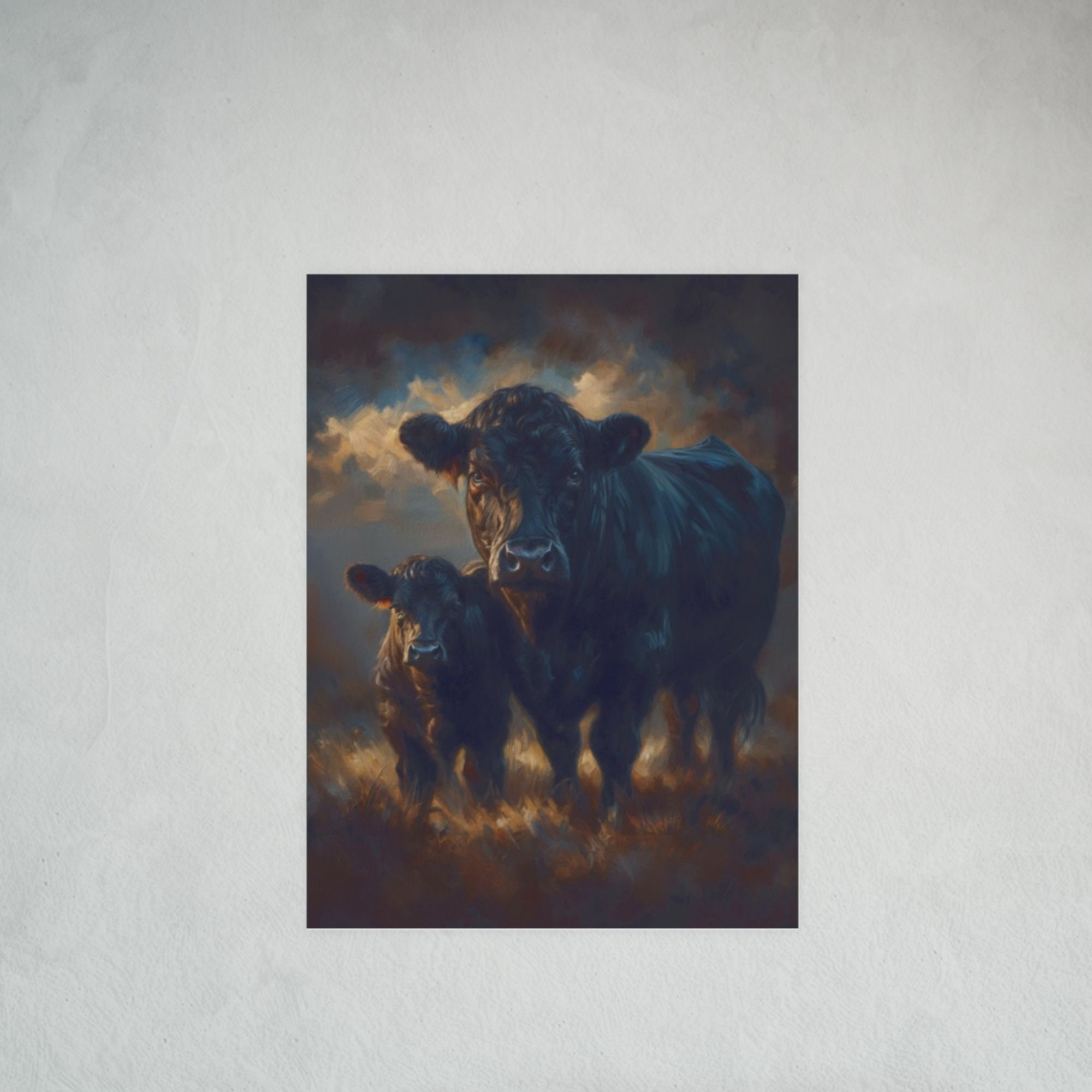Black Angus Cow and Calf Poster Print: Oil Painting Style Farmhouse ...