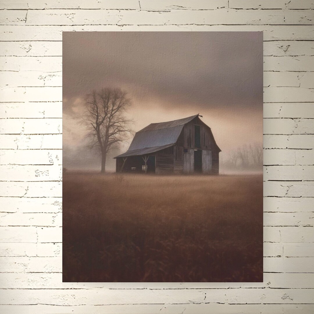 Rustic Fall Old Barn Oil Painting Style Print Autumn Farm Landscape ...