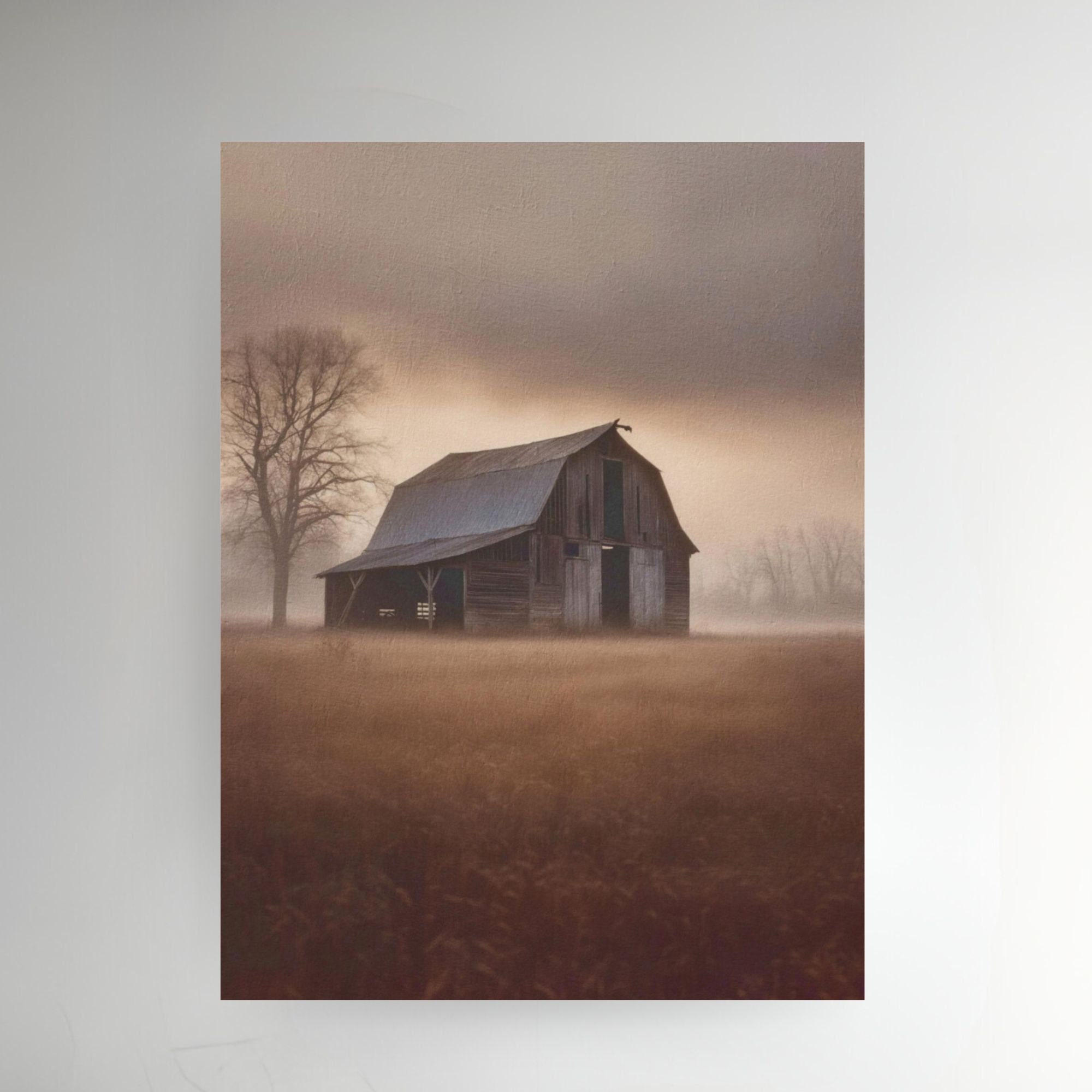 Rustic Old Brown Barn Landscape Art Print, Country Farmhouse Decor, Oil ...