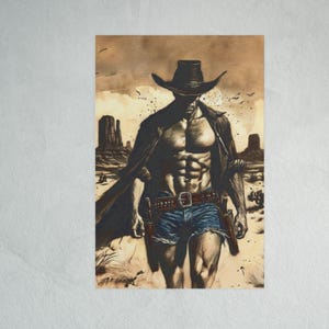 Shirtless Cowboy Retro Western Pulp Fiction Style Vintage Gunslinger ...
