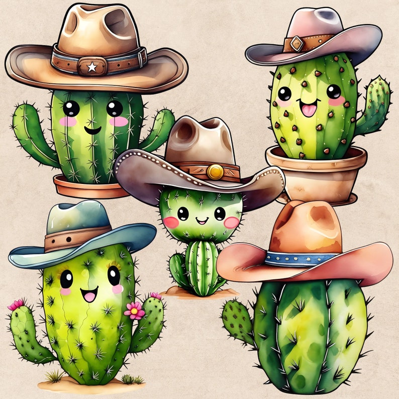 Kawaii Cactus Clipart: 20 Chibi Cowboy Cacti Pngs (digital Download) - Etsy