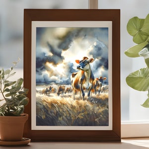 Jersey Cow Print Dairy Cattle Watercolor Illustration Herd Wall Art ...