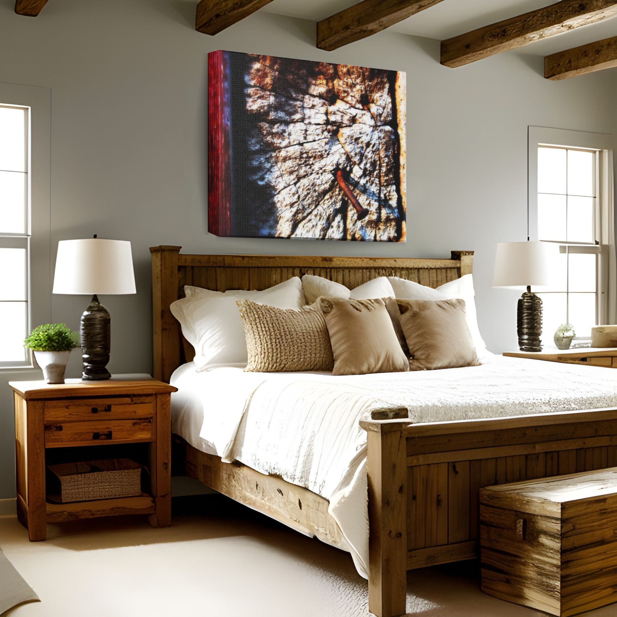 Farm Scene Canvas Print, Moody Rustic Watercolor Style, Barnwood Wall ...