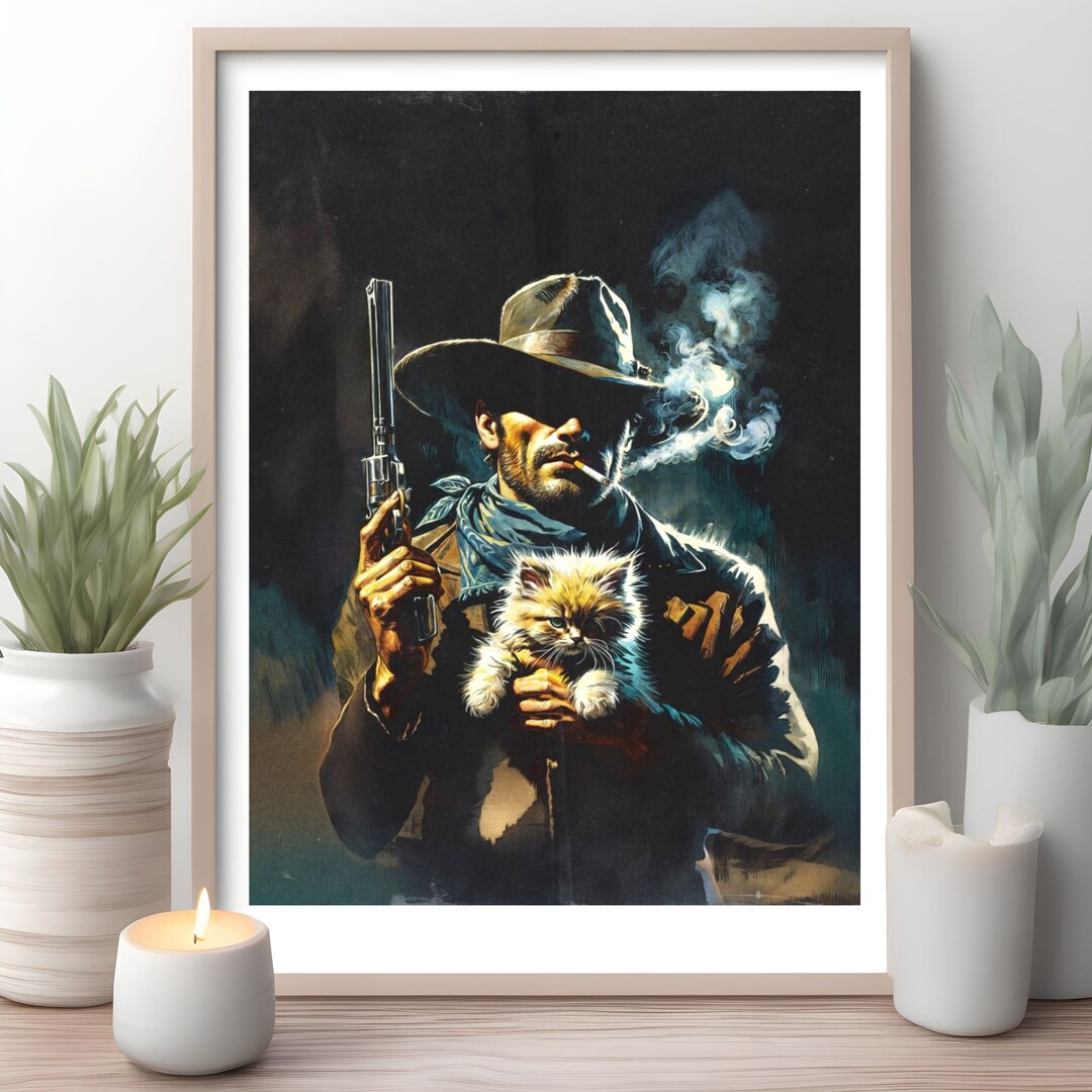 Smoking Cowboy Kitten Retro Western Pulp Fiction Style Vintage ...