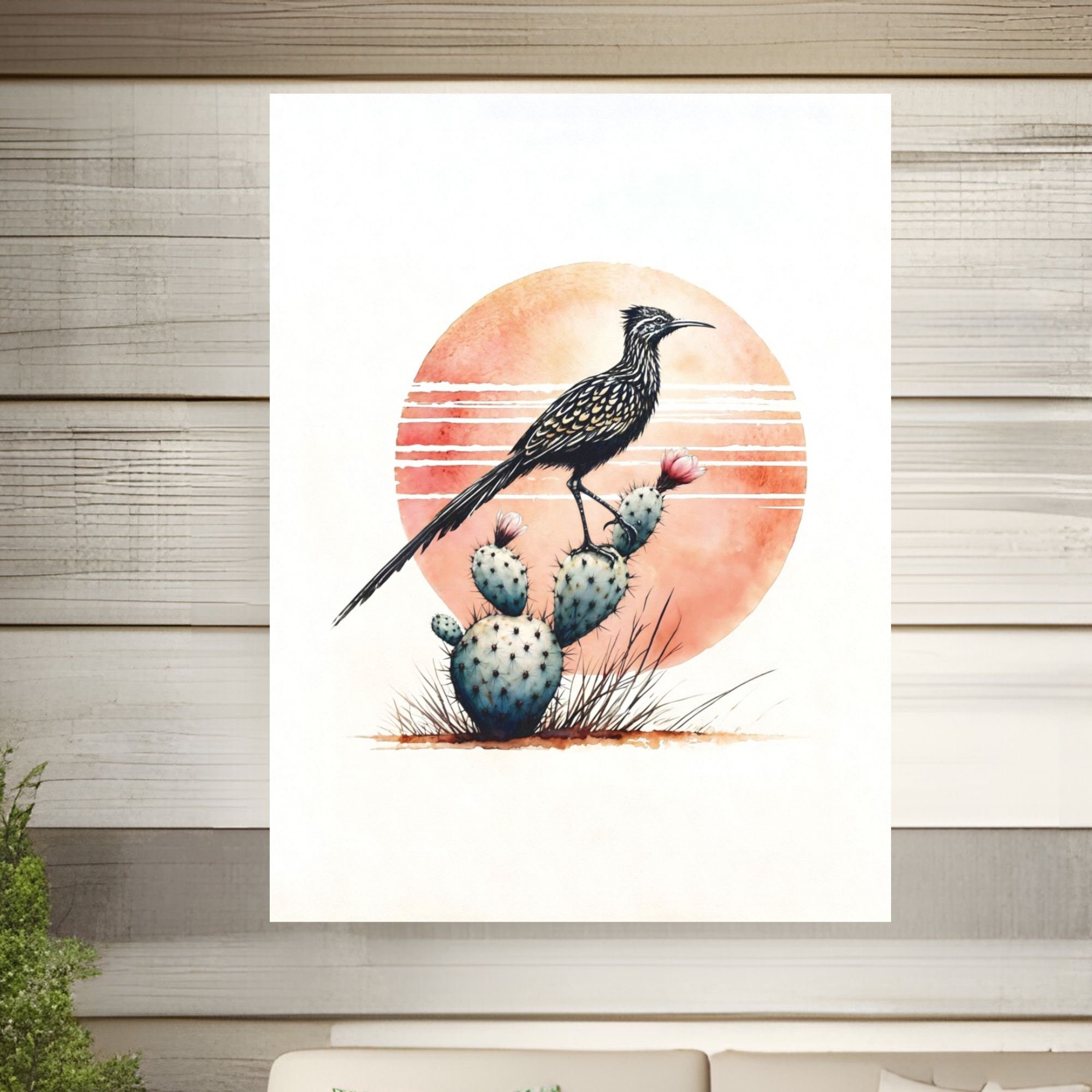 Roadrunner Watercolor Print: Minimalist Sunset Landscape Art - Etsy