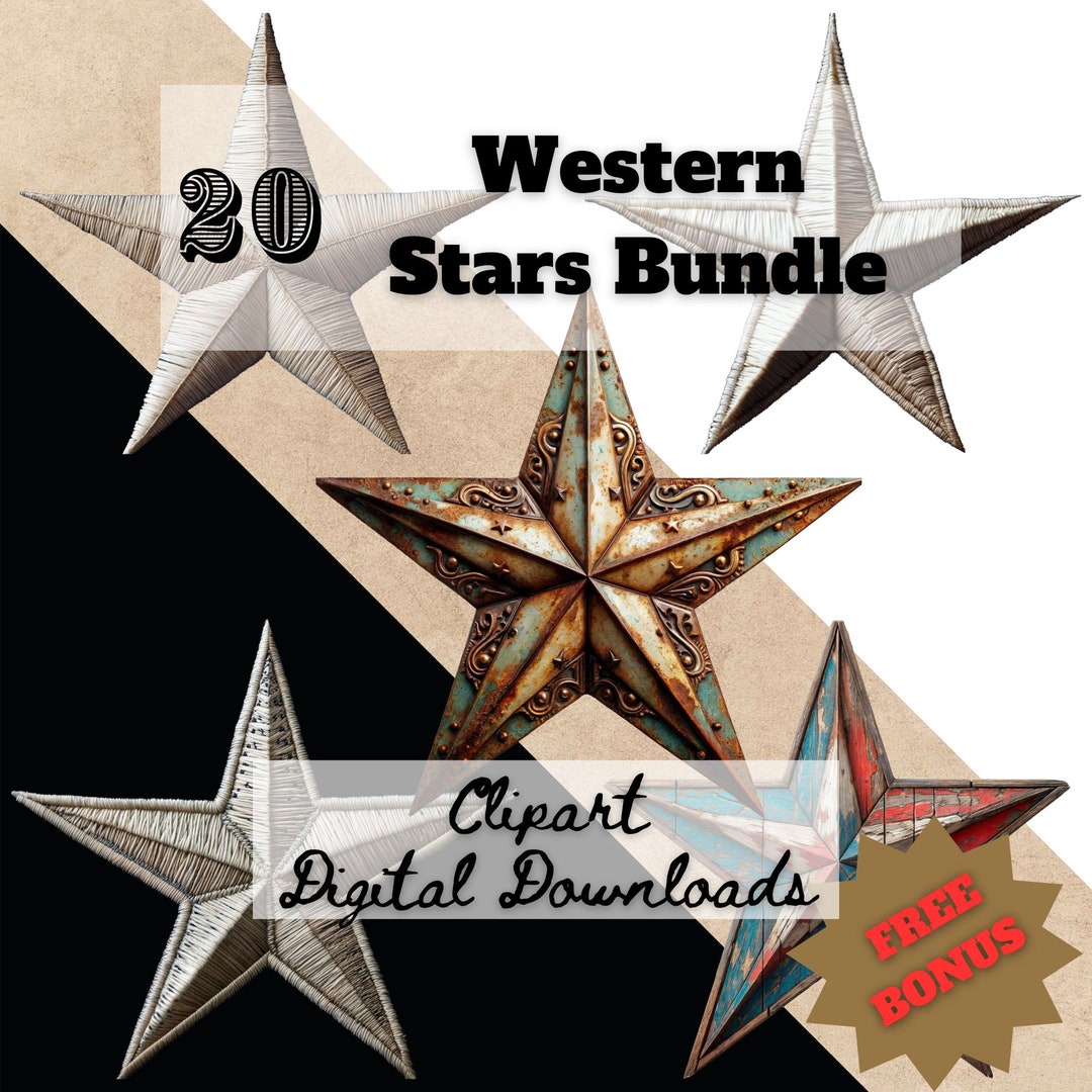 Distressed Western Star Clipart 20 PNG Bundle Transparent Background ...