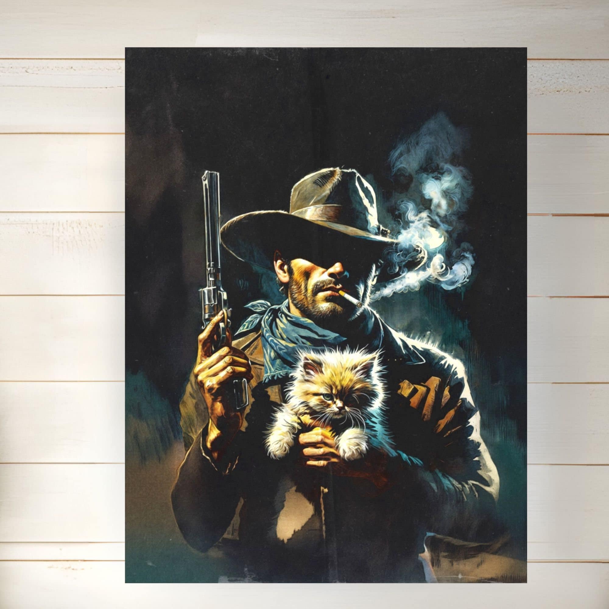 Smoking Cowboy Kitten Retro Western Pulp Fiction Style Vintage ...
