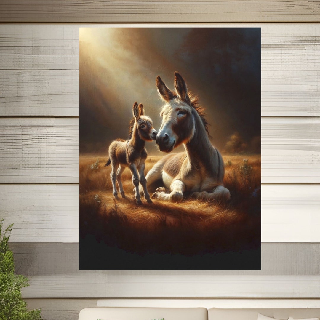 Donkey Portrait Oil Painting Style Print Equestrian Wall Art Rustic ...