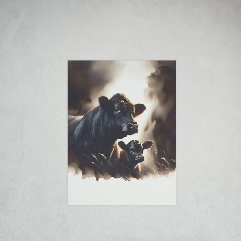 Watercolor Black Angus Cow and Calf Print Cattle Wall Art Farm Lovers ...
