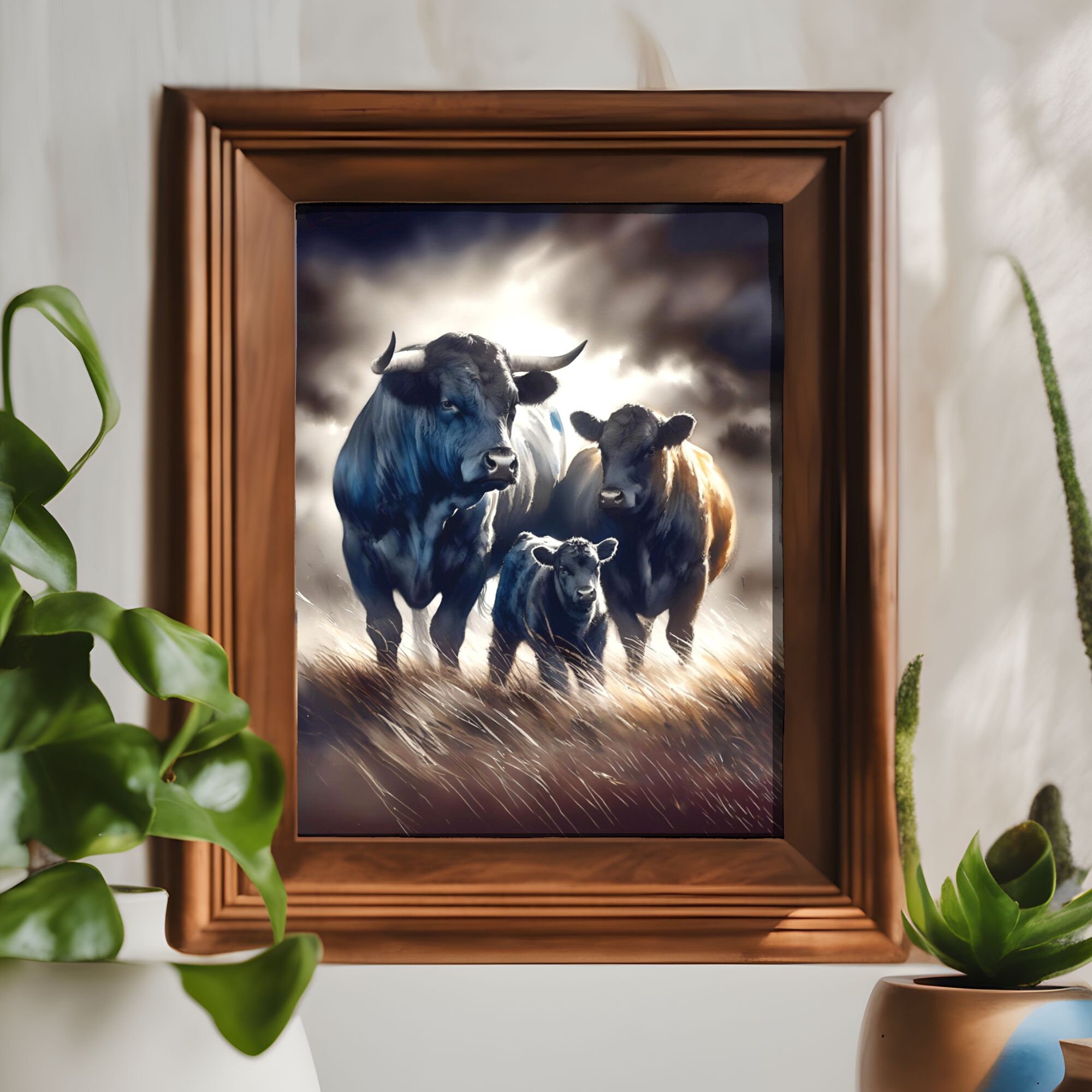 Black Angus Cow and Calf Poster Print: Watercolor Cattle Farmhouse Wall ...