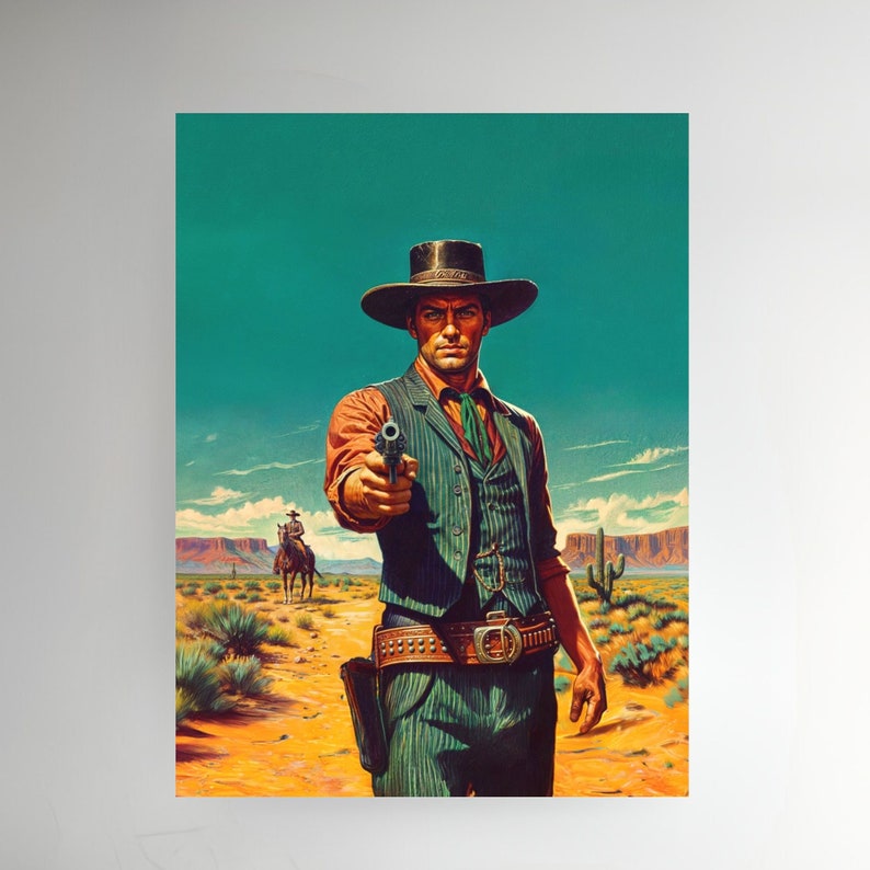 Cowboy Retro Western Pulp Fiction Style Vintage Gunslinger Portrait ...