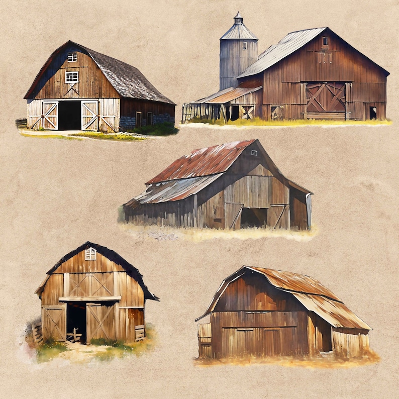 Rustic Brown Barn Watercolor Clipart: Farmhouse PNG Images (digital ...
