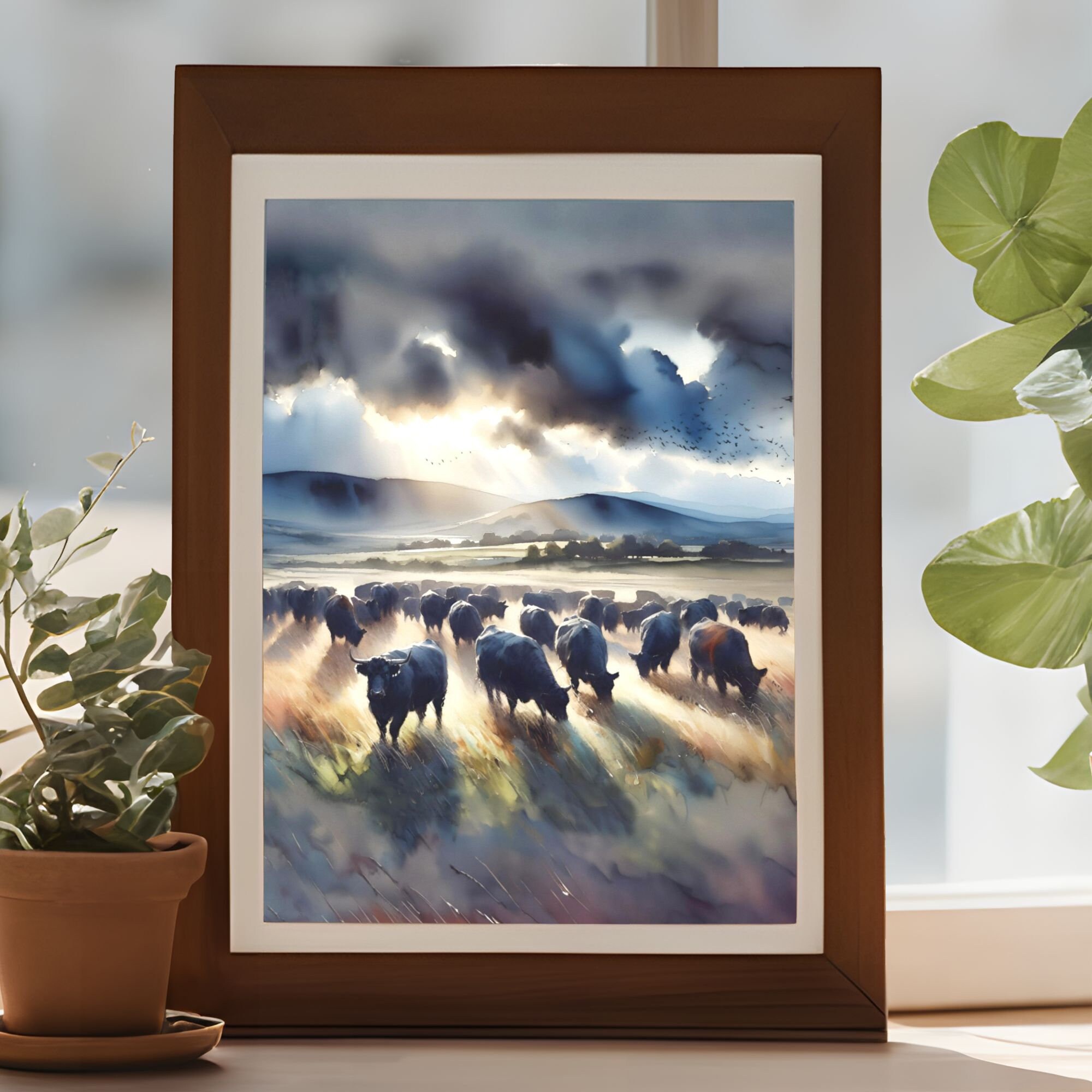 Watercolor Black Angus Herd Print Cattle Wall Art Farm Lovers Gifts ...