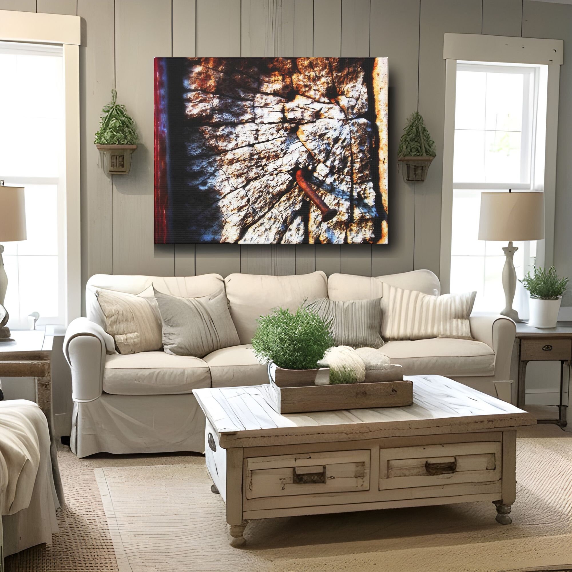 Farm Scene Canvas Print, Moody Rustic Watercolor Style, Barnwood Wall ...