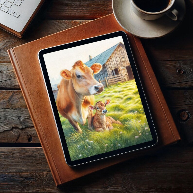 Jersey Cow and Calf Bundle Watercolor Wallpaper: Rustic Farmhouse Art ...