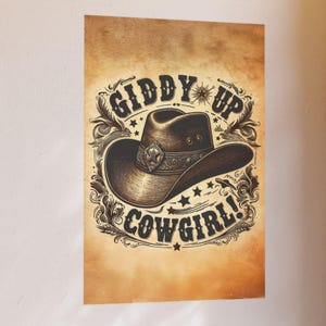 Giddy up Cowgirl Retro Illustration Old Country Wild Western Themed ...