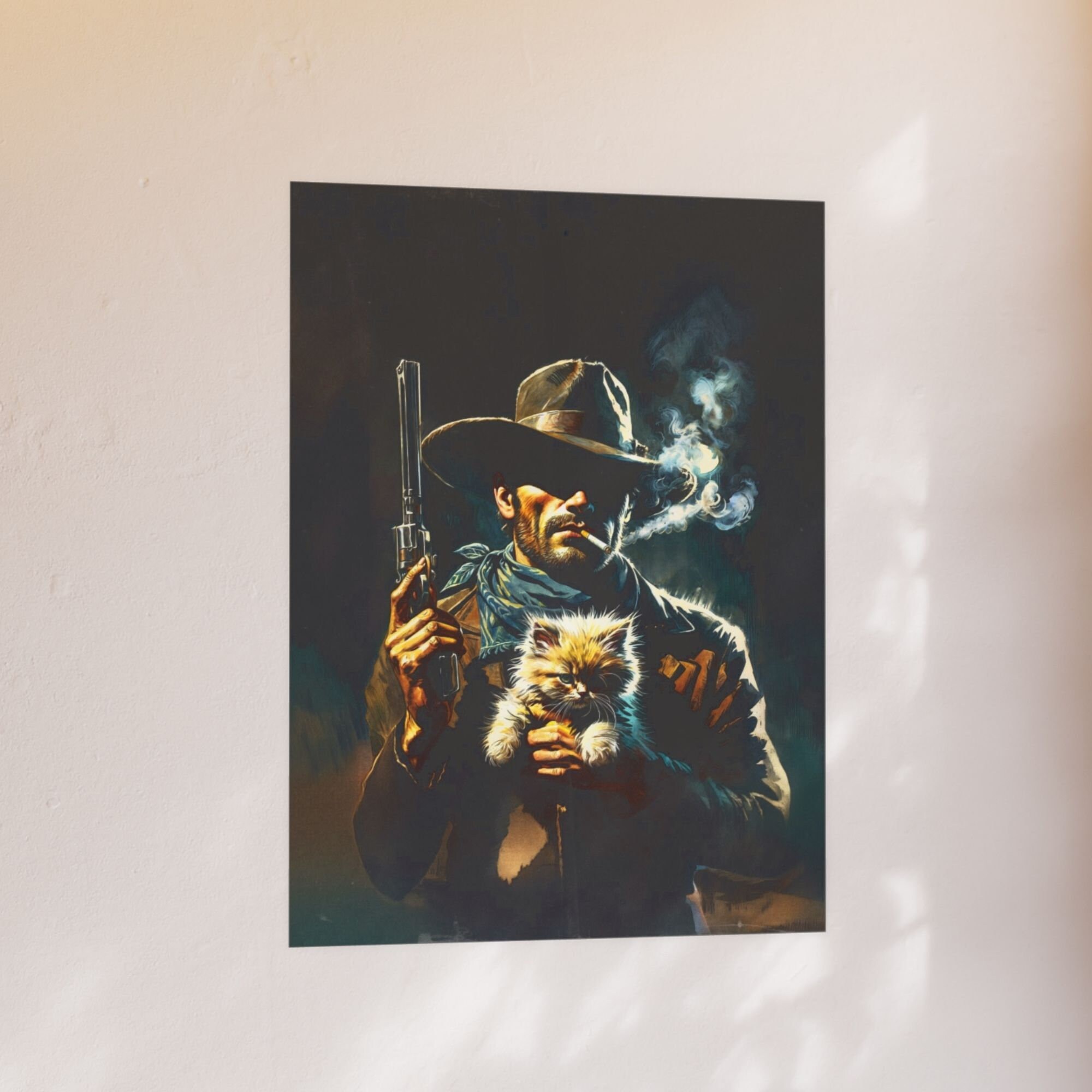 Smoking Cowboy Kitten Retro Western Pulp Fiction Style Vintage ...