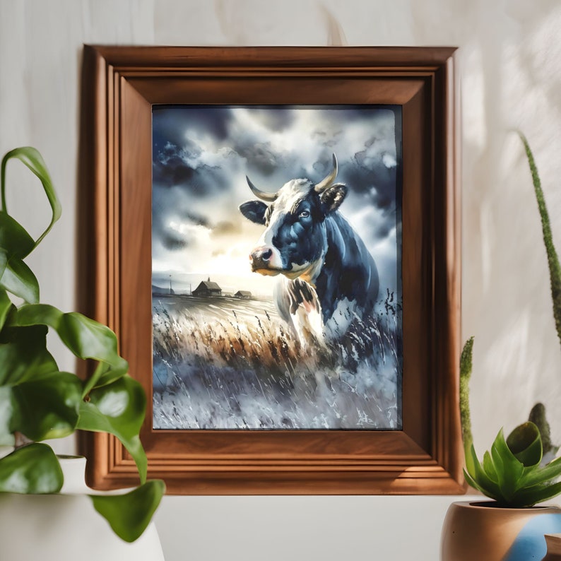 Holstein Cow Print Cattle Watercolor Bull Illustration Calf Wall Art ...