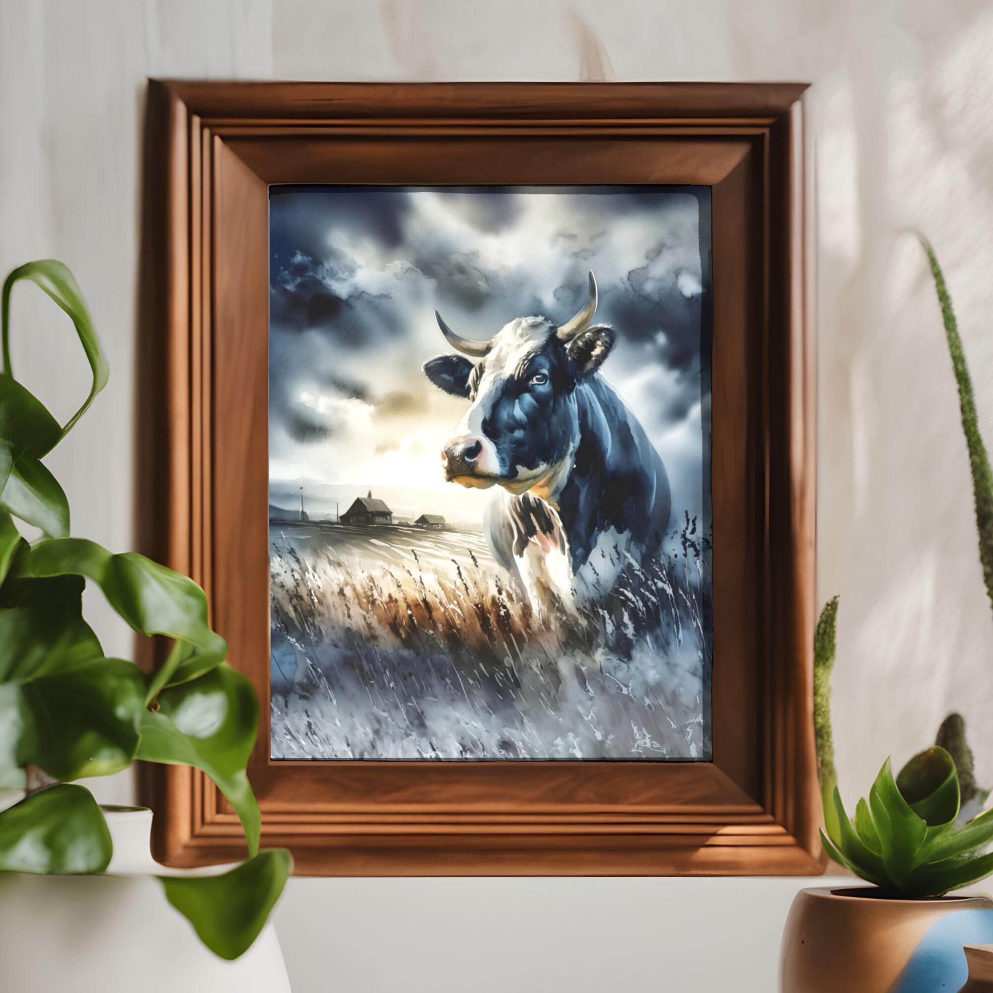 Holstein Cow Print Cattle Watercolor Bull Illustration Calf Wall Art ...