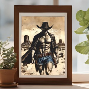 Shirtless Cowboy Retro Western Pulp Fiction Style Vintage Gunslinger ...