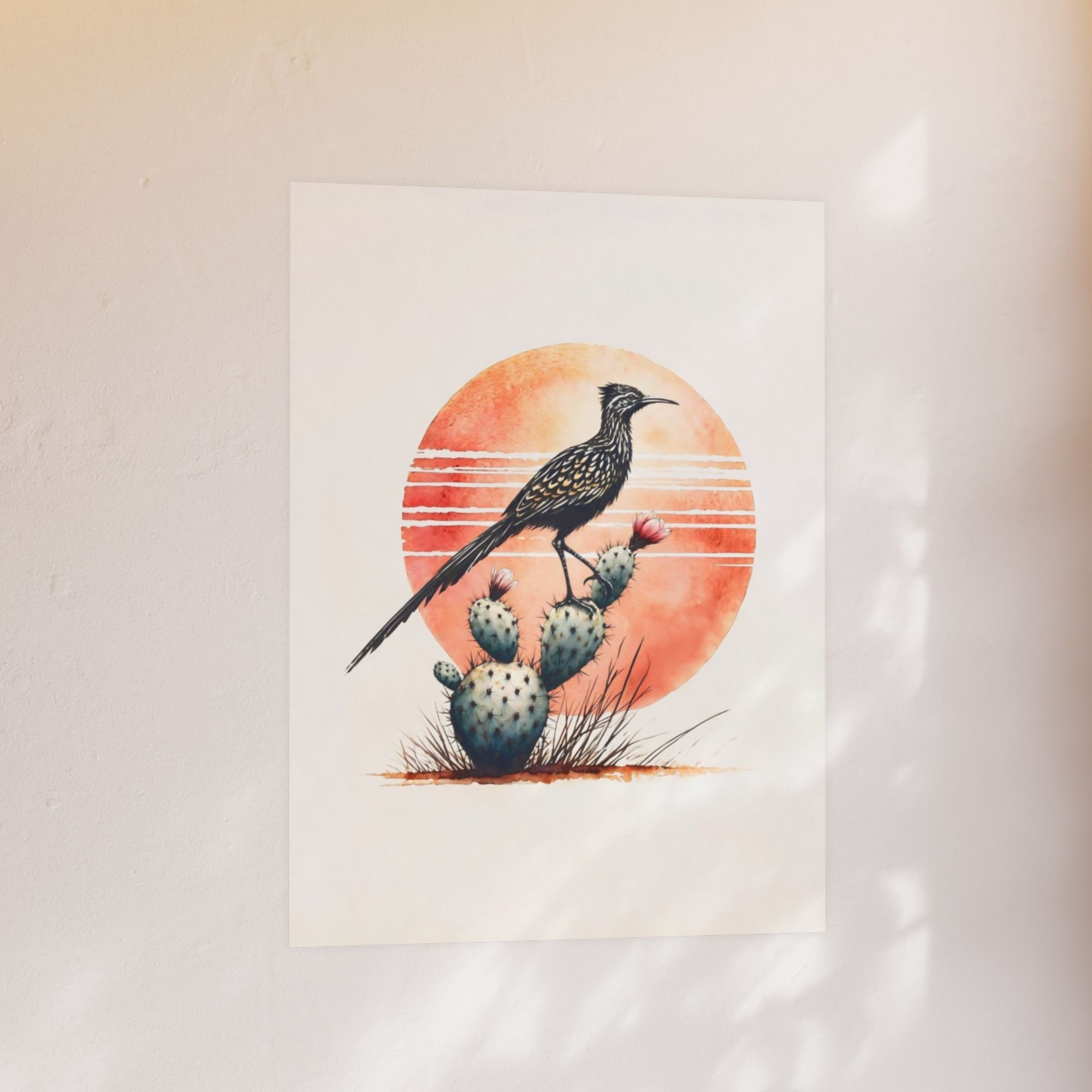 Roadrunner Painting Watercolor Illustration Minimalist Style Sunset ...