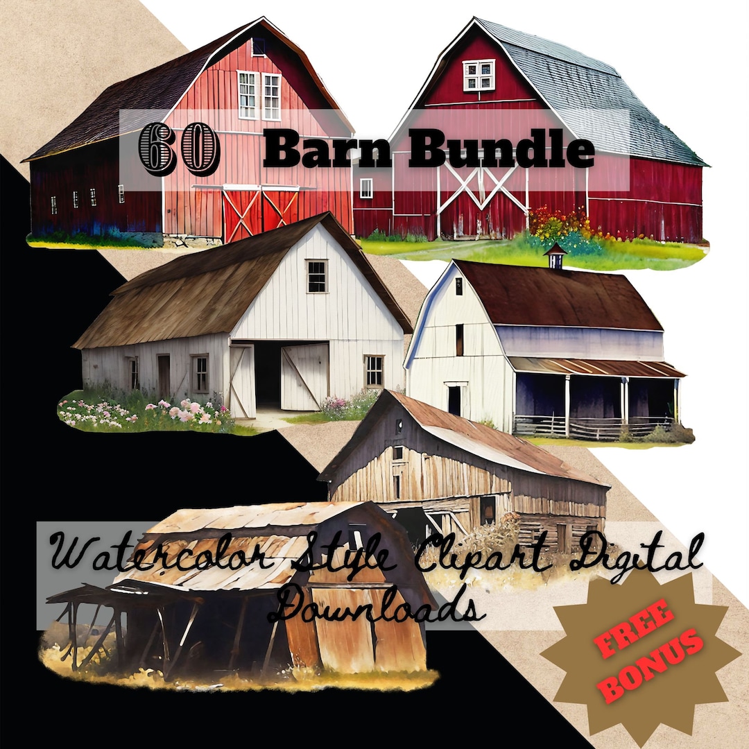 Watercolor Barn Clipart Bundle: Rustic Farm Scenes (digital Download ...