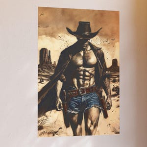 Shirtless Cowboy Retro Western Pulp Fiction Style Vintage Gunslinger ...