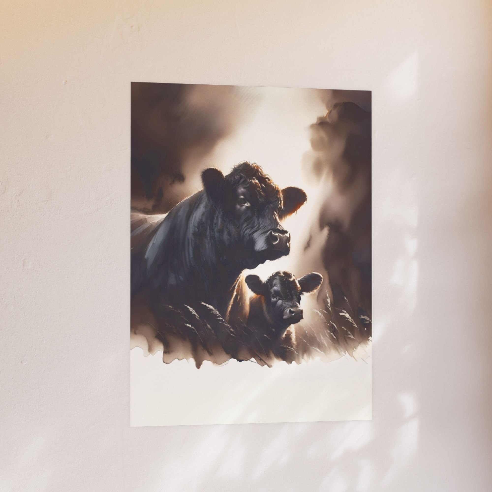 Watercolor Black Angus Cow and Calf Print Cattle Wall Art Farm Lovers ...