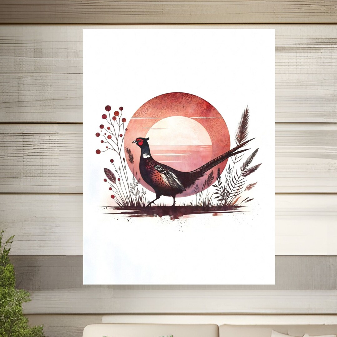 Pheasant Sunset Watercolor Poster Painting: Minimalist Country Print - Etsy