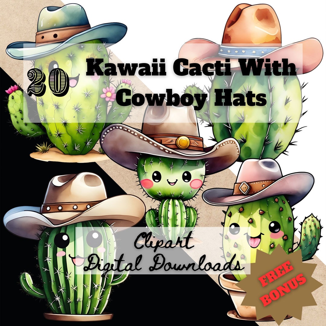 Kawaii Cactus Clipart: 20 Chibi Cowboy Cacti Pngs (digital Download) - Etsy